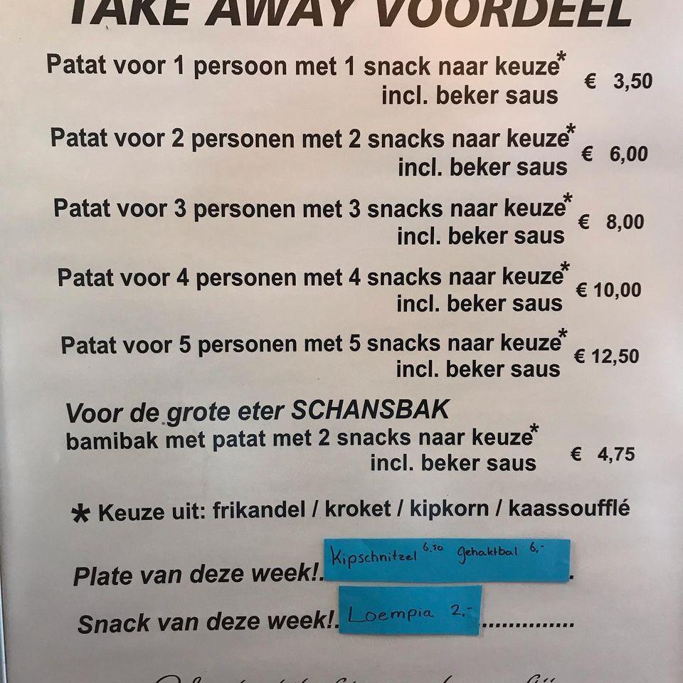 Menu au Snackbar De Schans, Lemmer