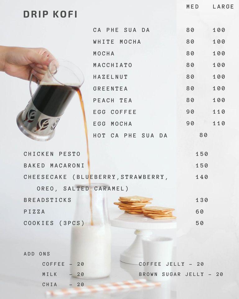Menu at Drip Kofi Binangonan cafe, Binangonan
