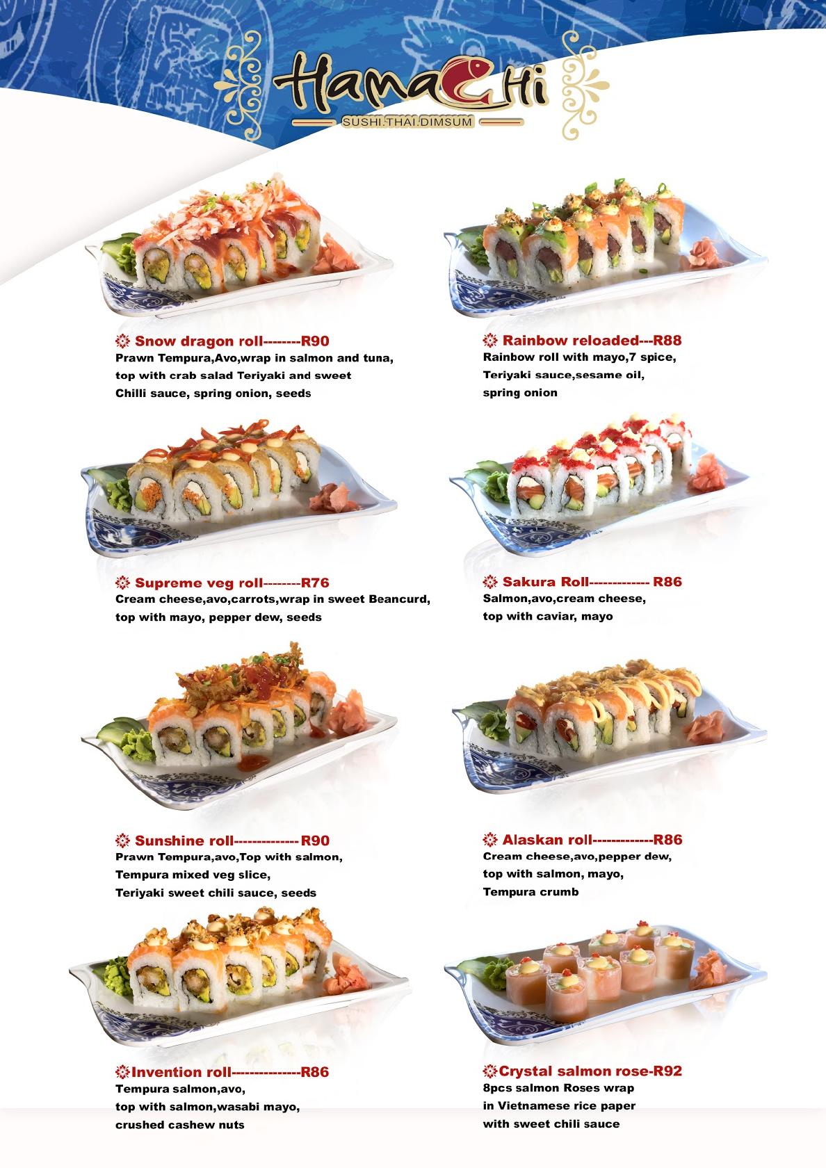 Menu at Hamachi meadowridge restaurant, Cape Town