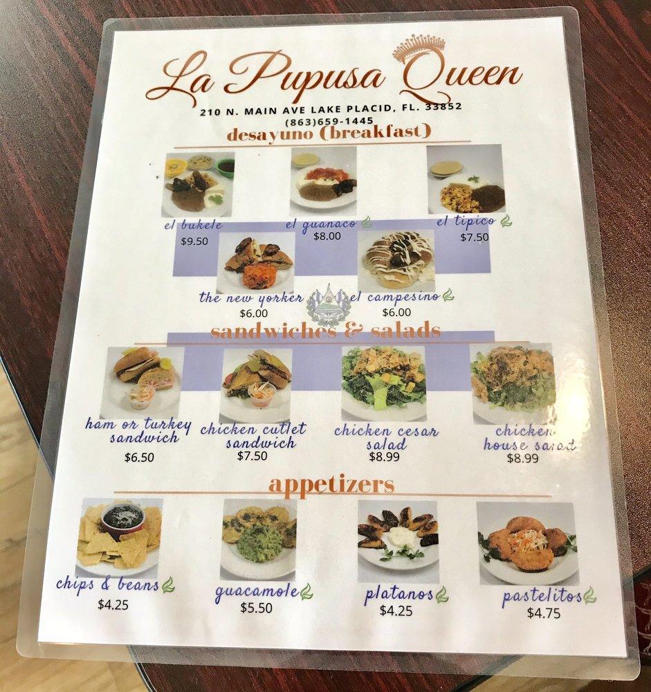 Menu at La Pupusa Queen restaurant, Lake Placid