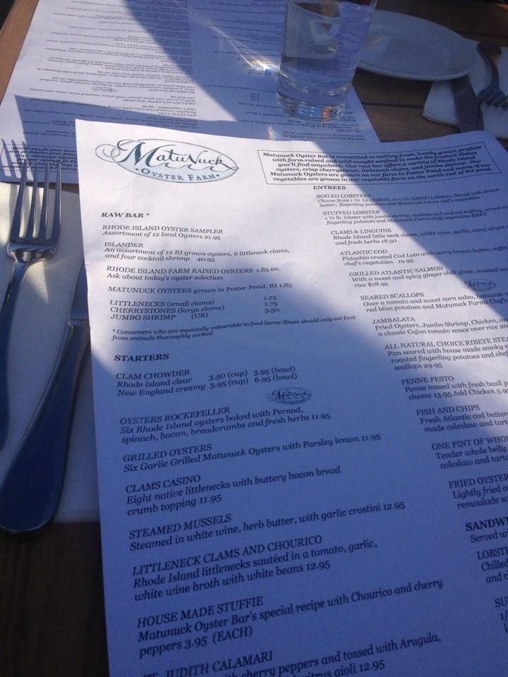 Menu at Matunuck Oyster Bar, South Kingstown, 629 Succotash Rd