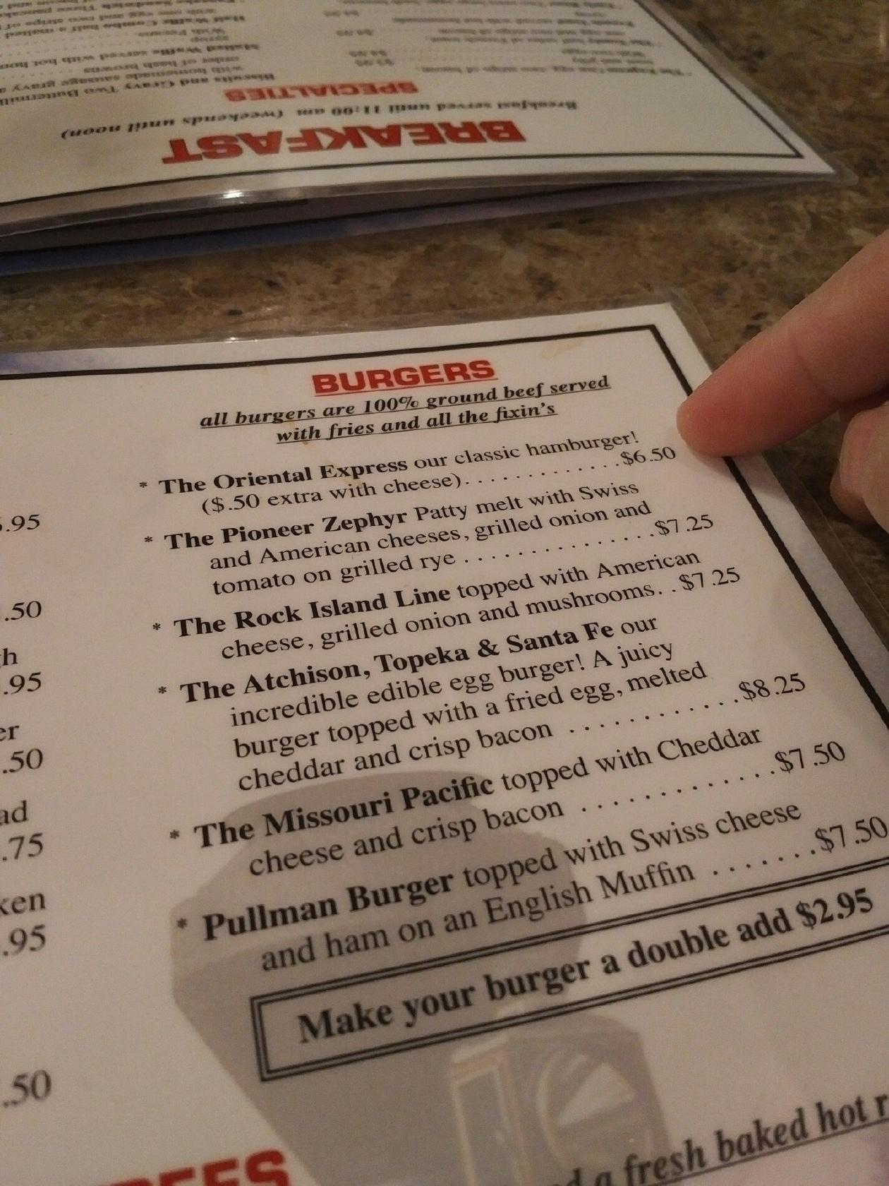 Menu at Pullman Place Family Restaurant, Leavenworth