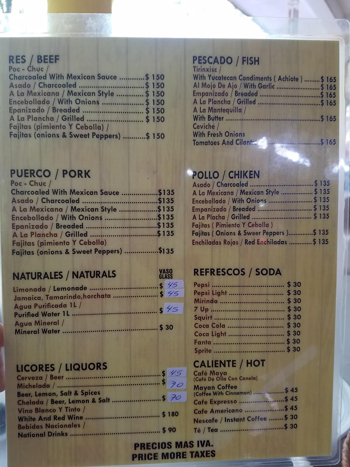 Menu at Restaurant Campestre Las Cabañas, Mexico, QROO 109