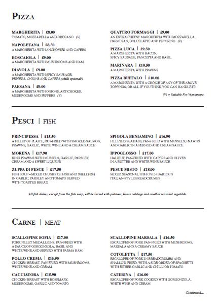 Menu at Buffalo Inn pub & bar, Gillingham