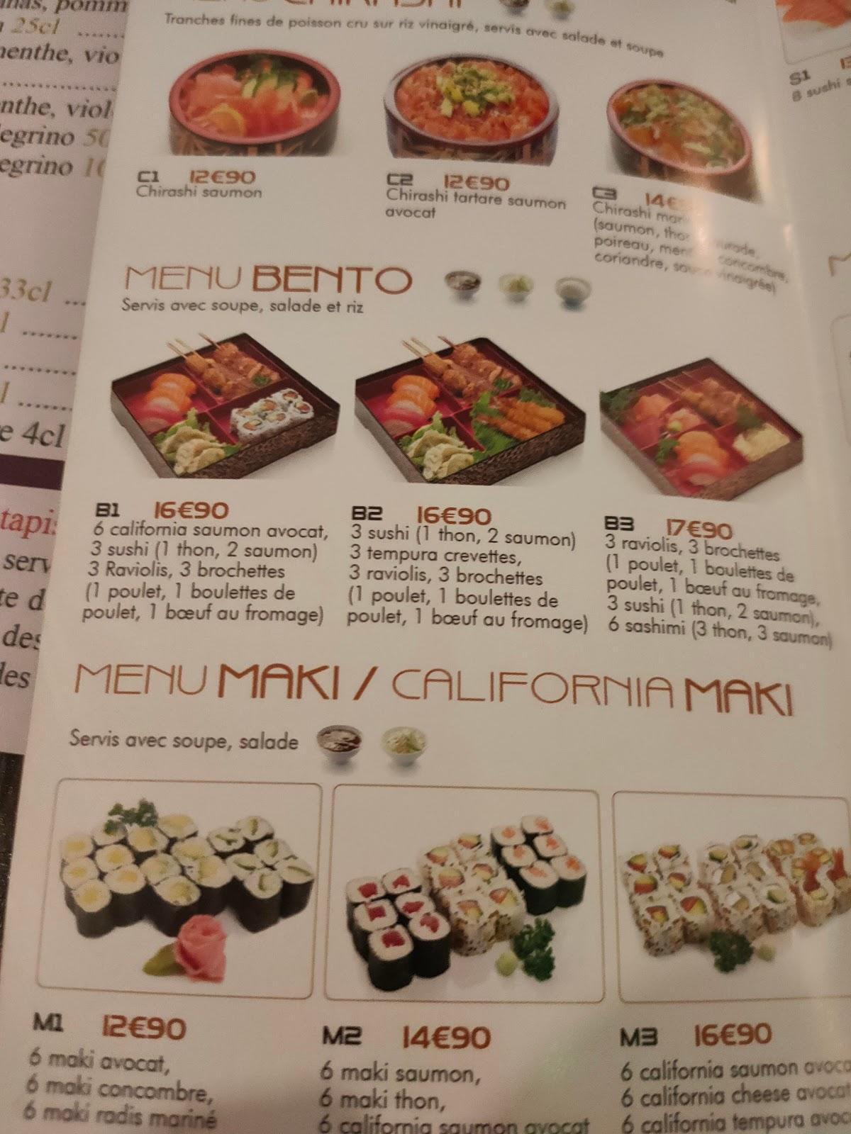Menu au Tokyo restaurant, Belfort, 59 Rue de Besançon