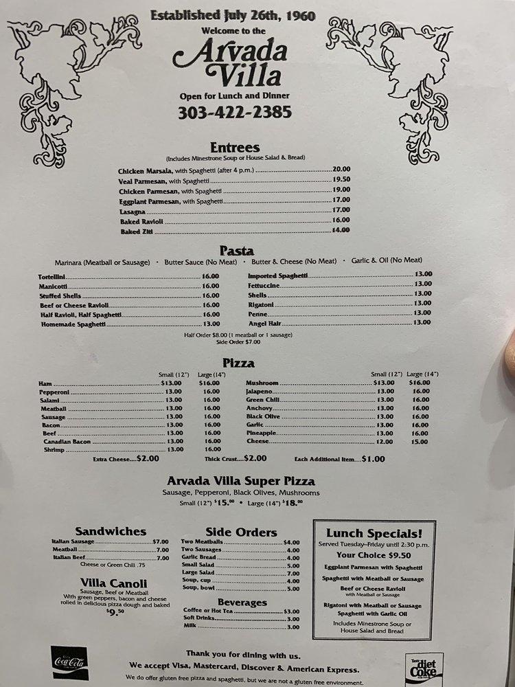 Menu at Arvada Villa Italian Restaurant, Arvada, W 57th Pl