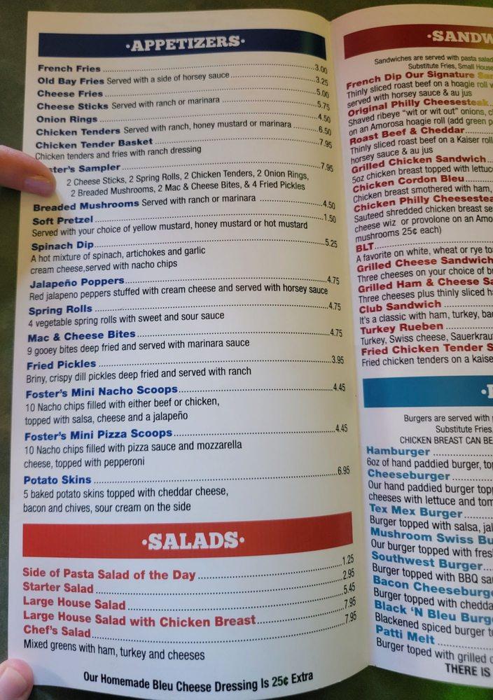Menu at Foster's Cafe & Bar, Myrtle Beach
