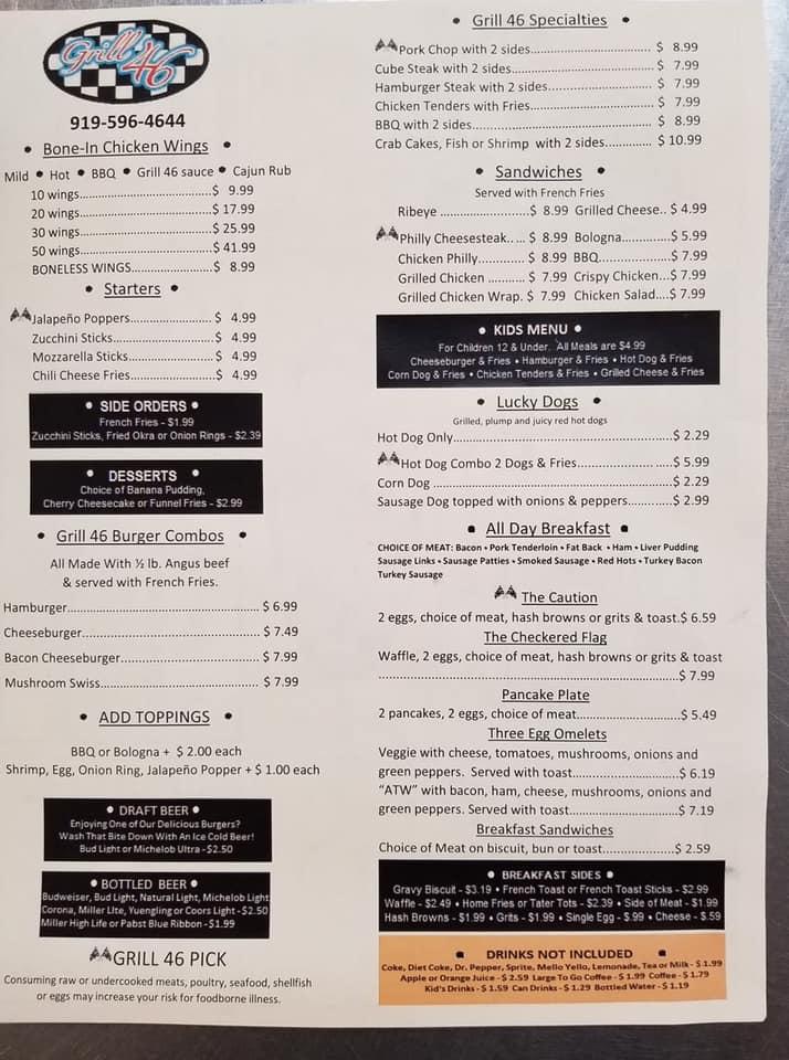 Menu at Grill 46 restaurant, Durham