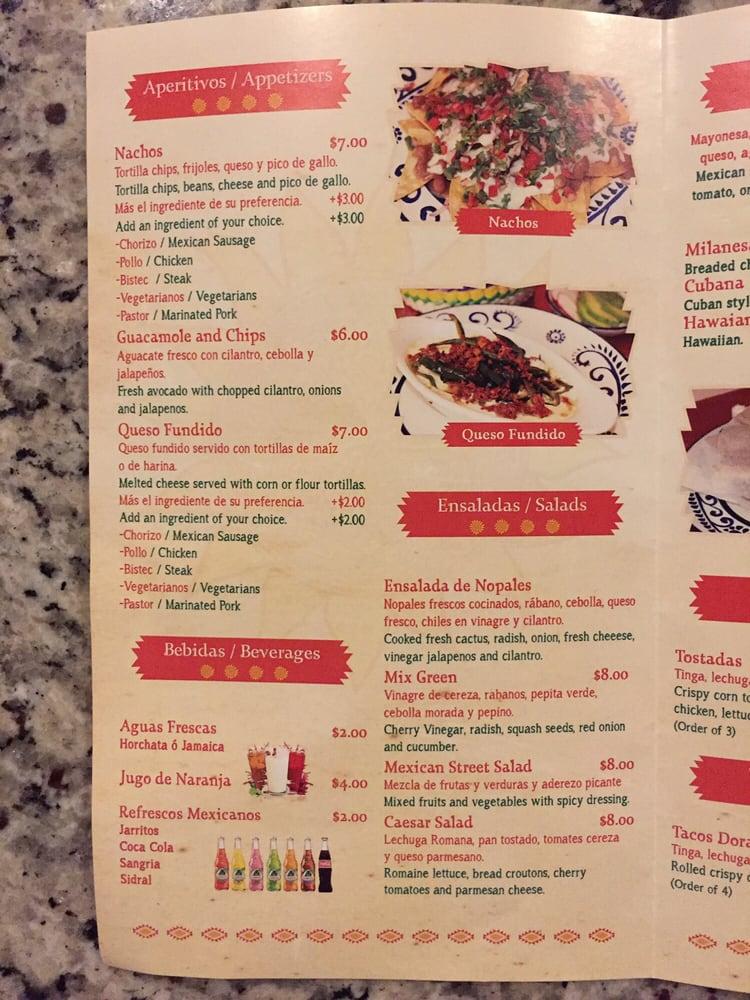 Menu at Los Cuatro Soles restaurant, Philadelphia, S Chadwick St