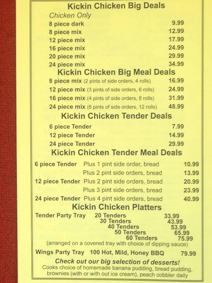 Menu at Kickin Chicken restaurant, Eclectic