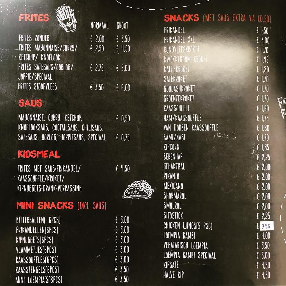 Menu at Bambi Snack, Huizen