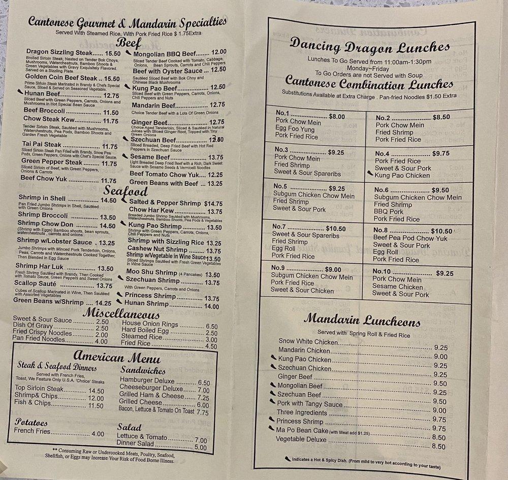 Menu at Dancing Dragon Restaurant, Hillsboro