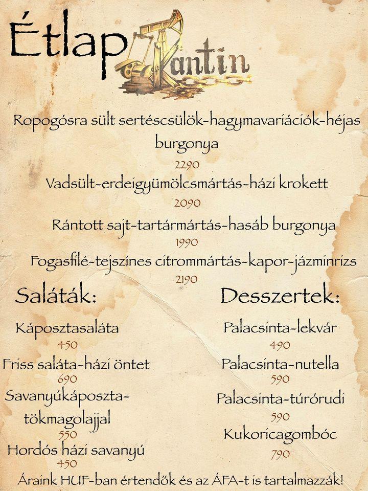 Menu at Kantin Gasztrokocsma restaurant, Lovászi