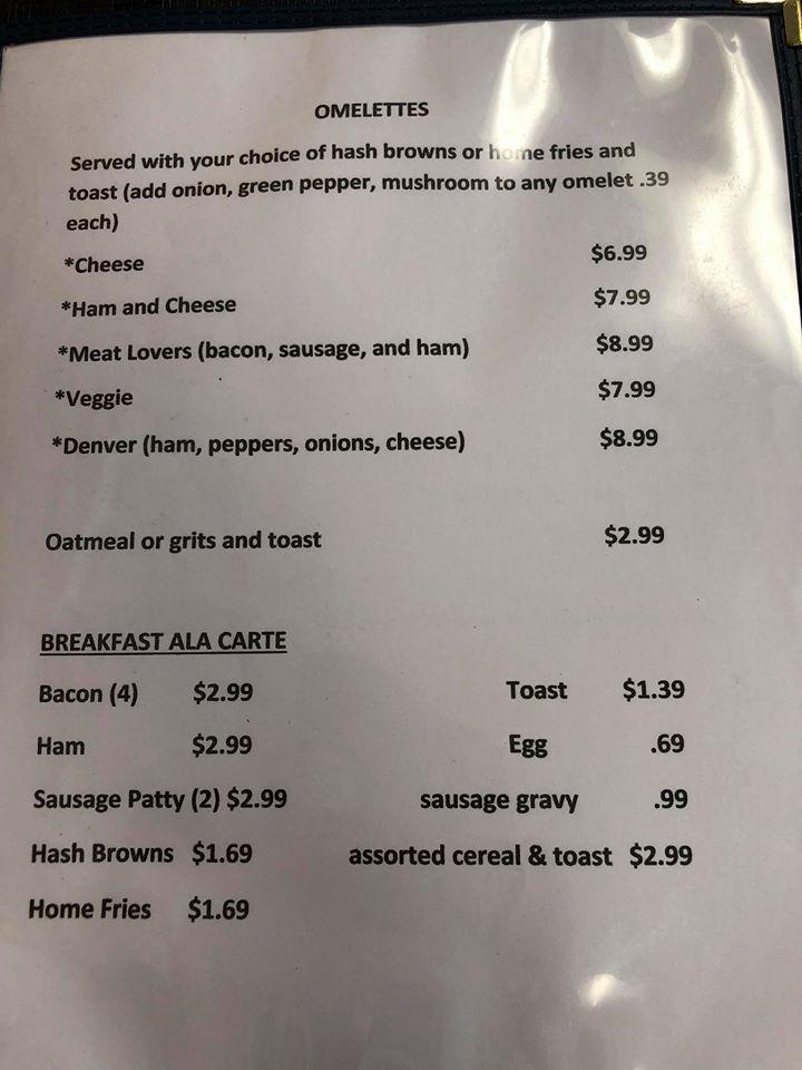 Menu at M&M Diner restaurant, London