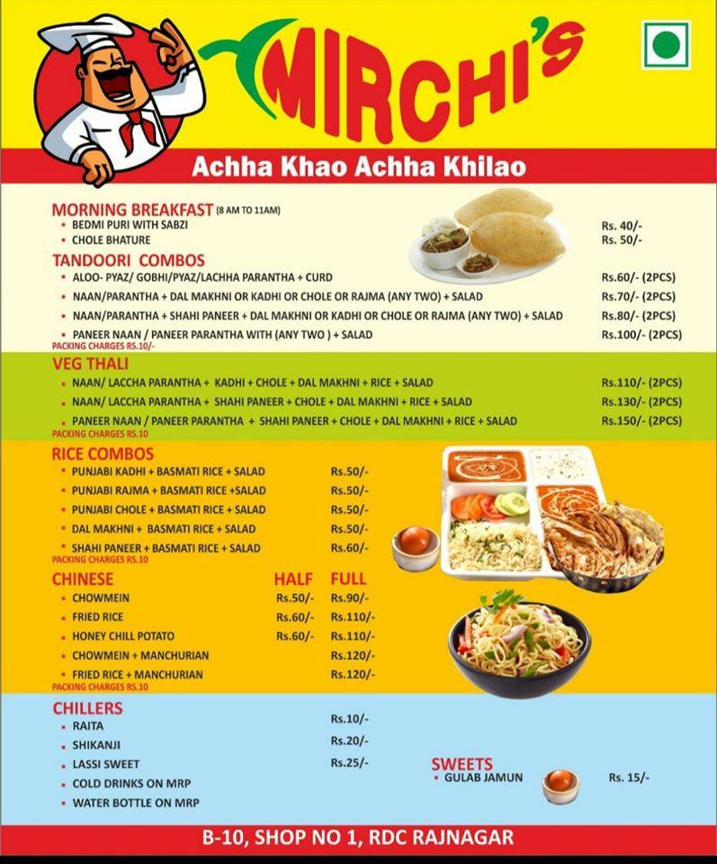 Menu at Mirchi's Achha Khao Achha Khilao, Ghaziabad