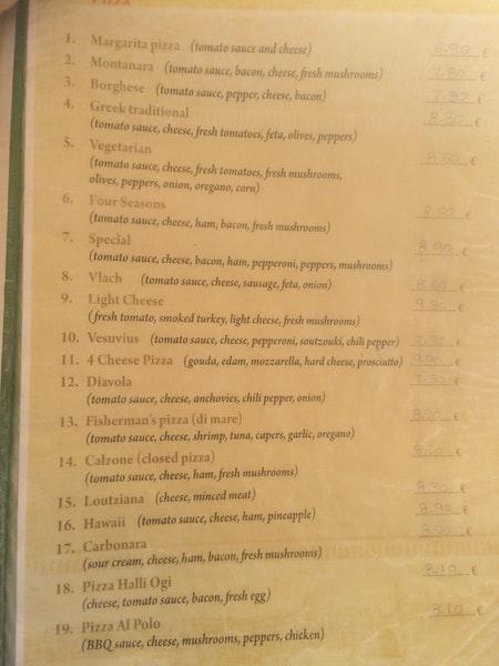 Menu at Pizza Di Piazza, Samos