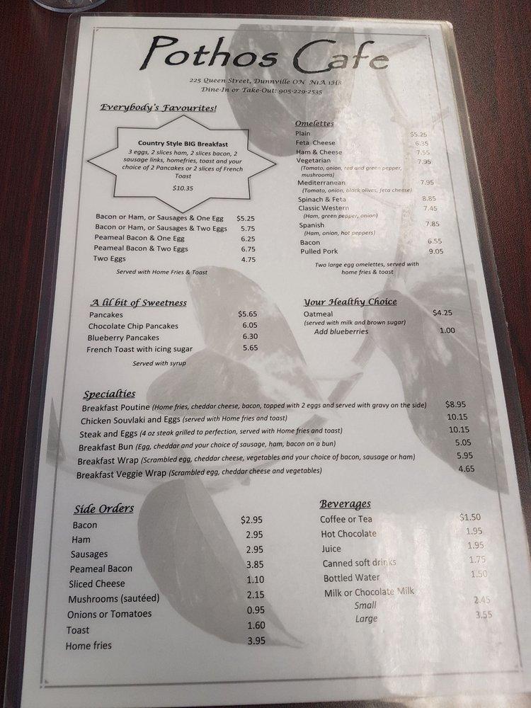 Menu at Pothos Café Breakfast & Lunch, Canada