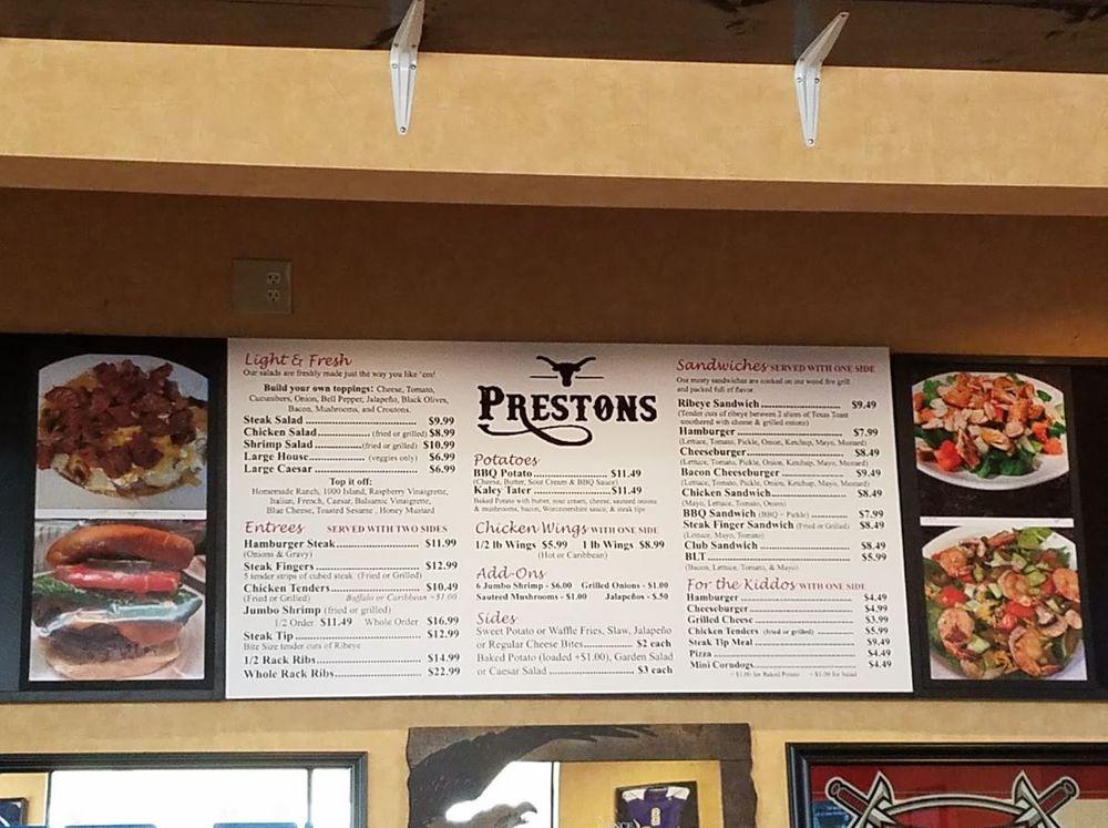 Menu at Prestons steakhouse, Troy