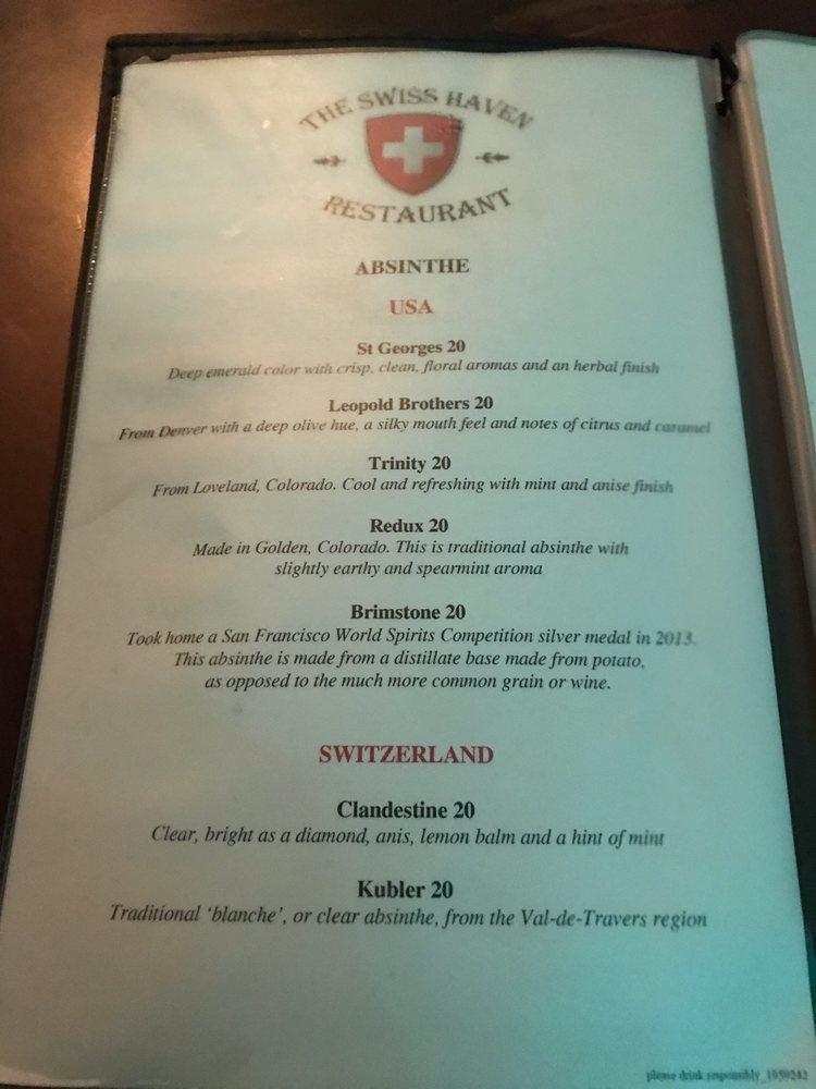 Menu at The Absinthe Bar, Breckenridge