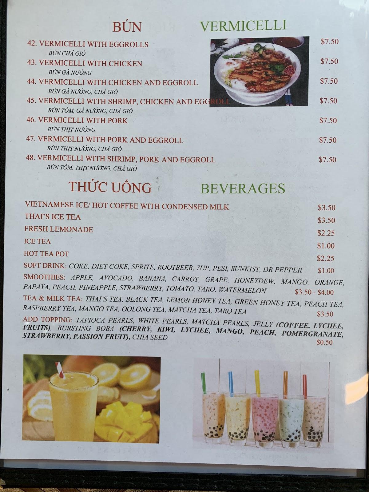 Menu at PHO LONG restaurant, Uvalde