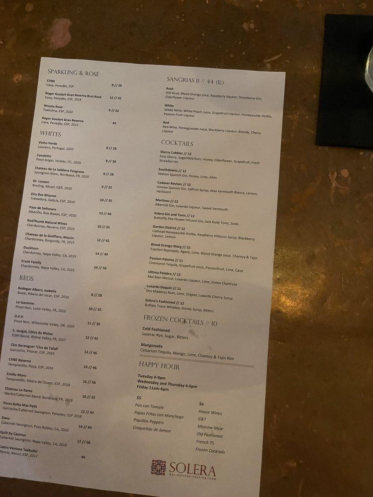 Menu at Solera - Spanish Tapas Restaurant and Bar, Baton Rouge