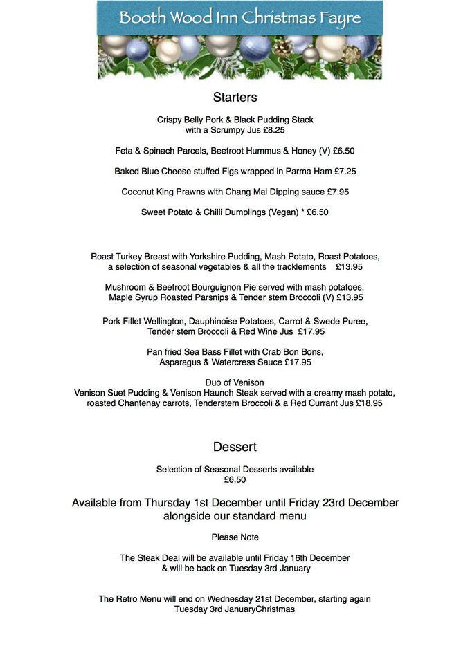 Menu at The Booth Wood Inn pub & bar, Halifax
