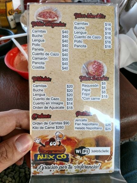 Menu at Tortas Ahogadas Alex pub & bar, Zapopan, Av Conchita 2985