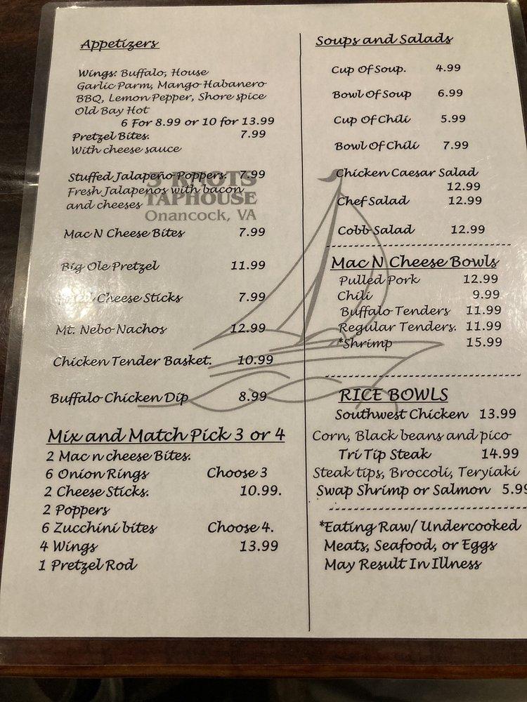 Menu at 3 Knots Taphouse pub & bar, Onancock