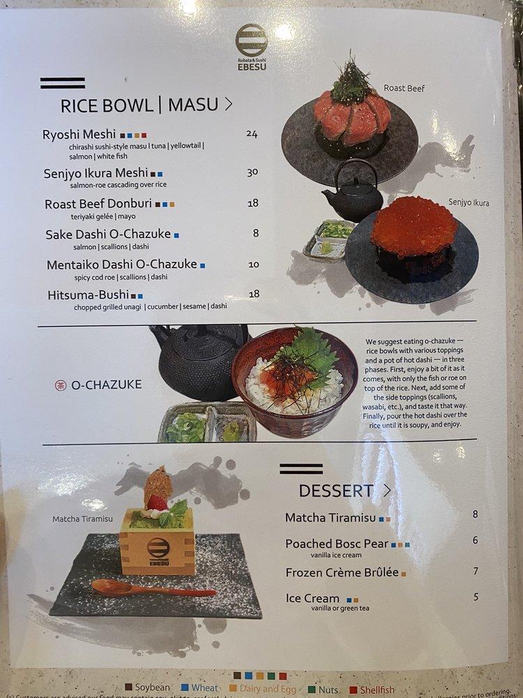 Menu at EBESU restaurant, Plano