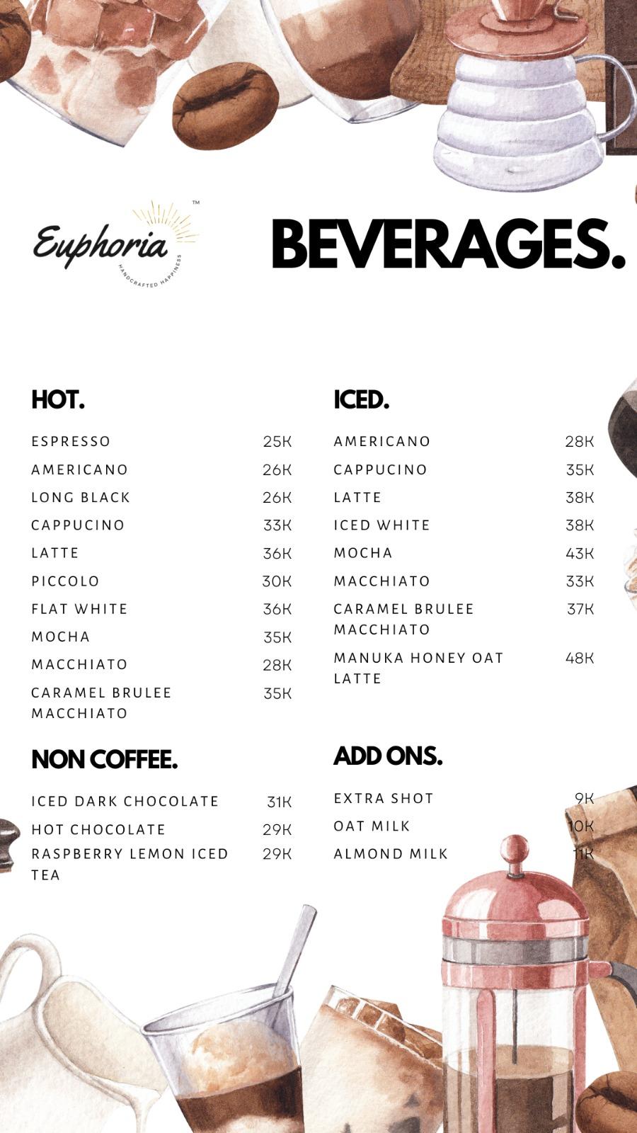 Menu at Euphoria Jakarta, Central Jakarta