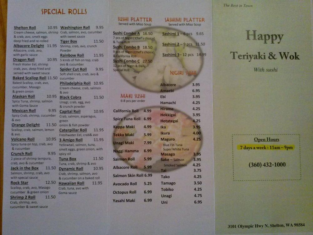 Menu at Happy Teriyaki & Wok restaurant, Shelton