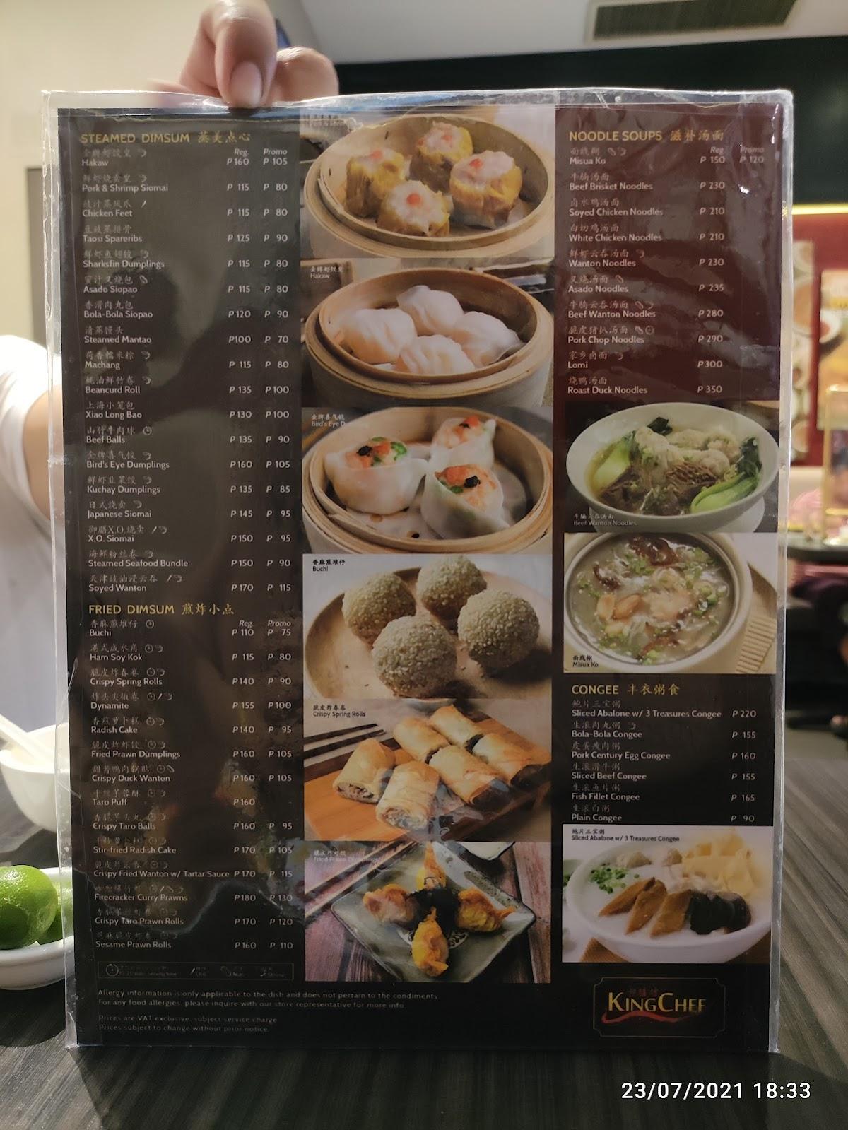 Menu at King Chef Dimsum Kitchen restaurant, Quezon City, The Food Circuit