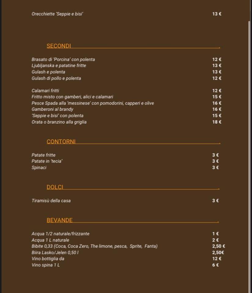 Menu da Le botti pub & bar, Trieste