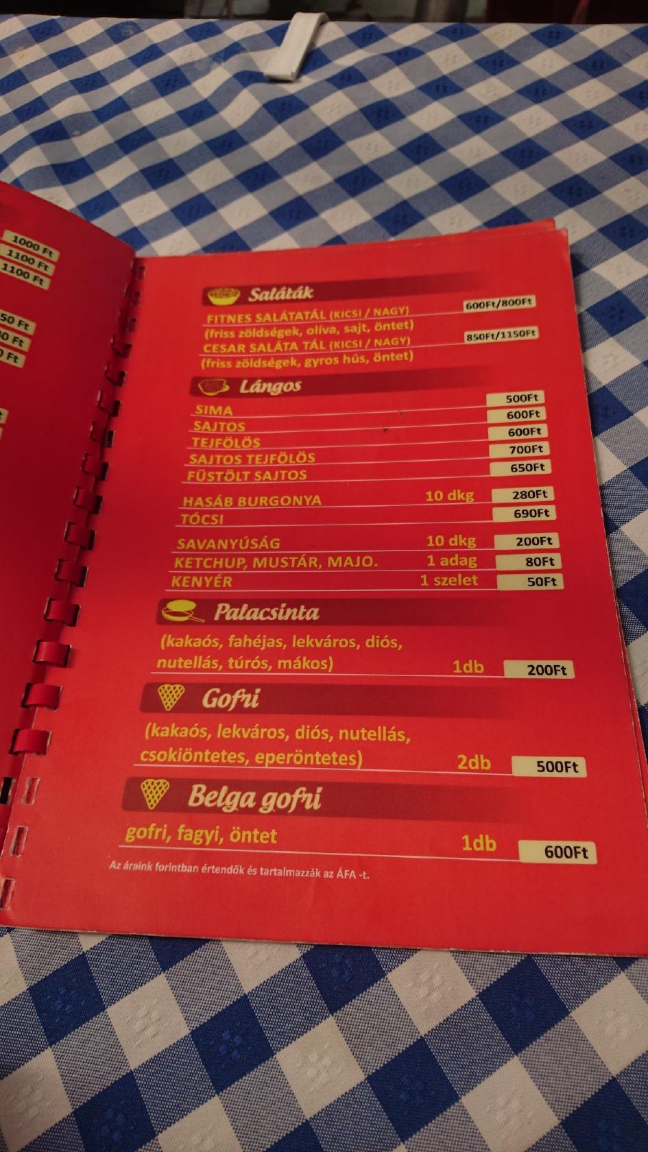 Menu at Pedró Büfé - Fagyizó restaurant, Balatonfüred