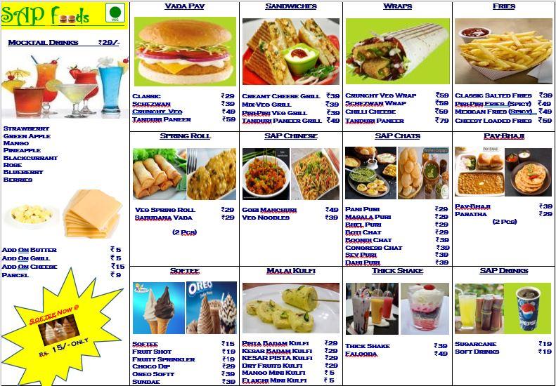 Menu at SAP Foods, Bengaluru