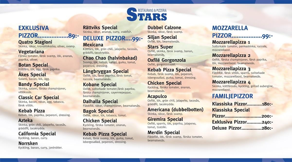 Menu at Stars Restaurang & Pizzeria, Rättvik