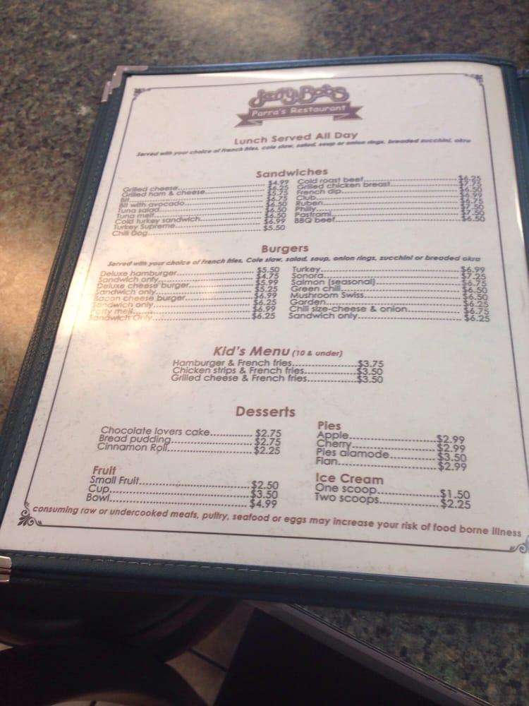 Menu at Jerry Bob's Restaurant, Tucson, E Valencia Rd