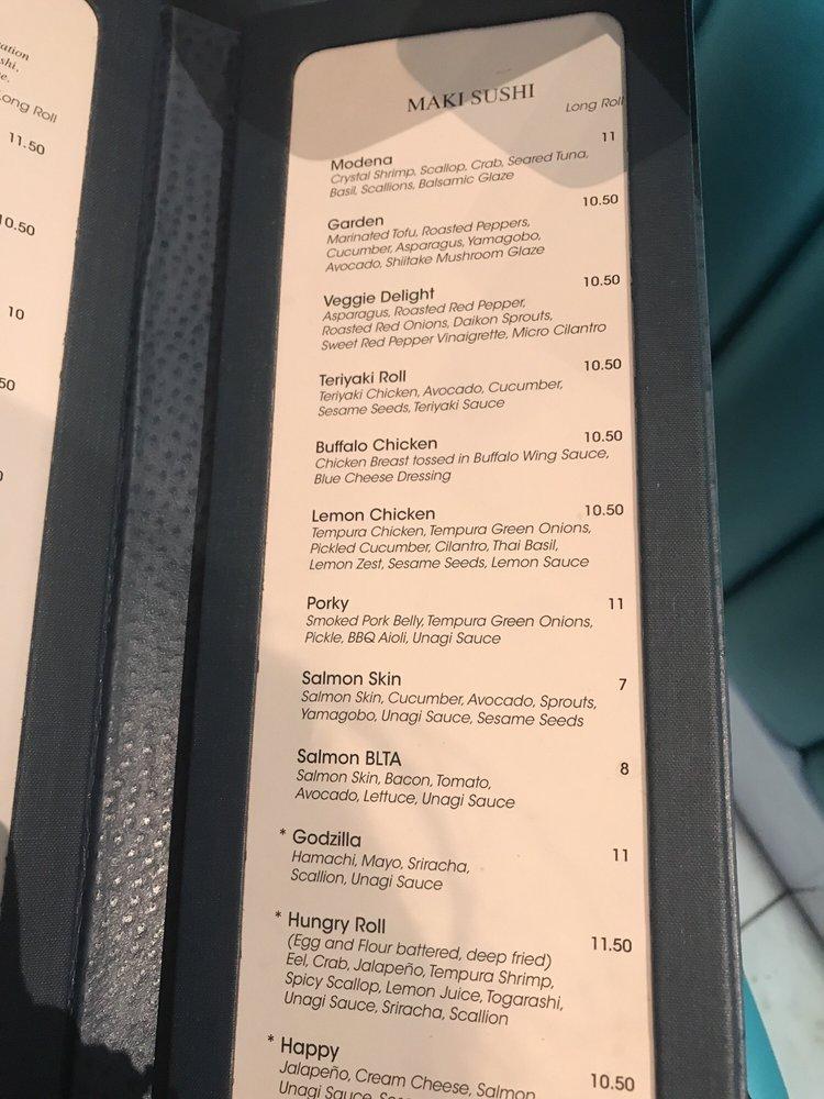 Menu at Oceano restaurant, Reno