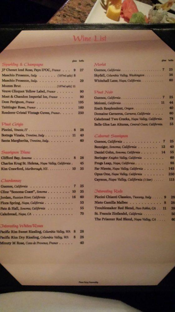 Menu at Pacific Rim restaurant, Sarasota