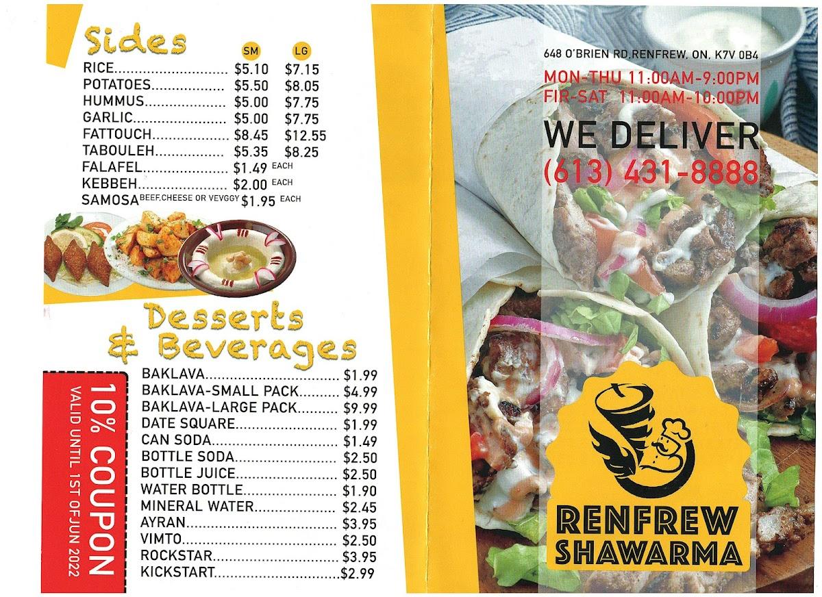 Menu at RENFREW SHAWARMA restaurant, Renfrew