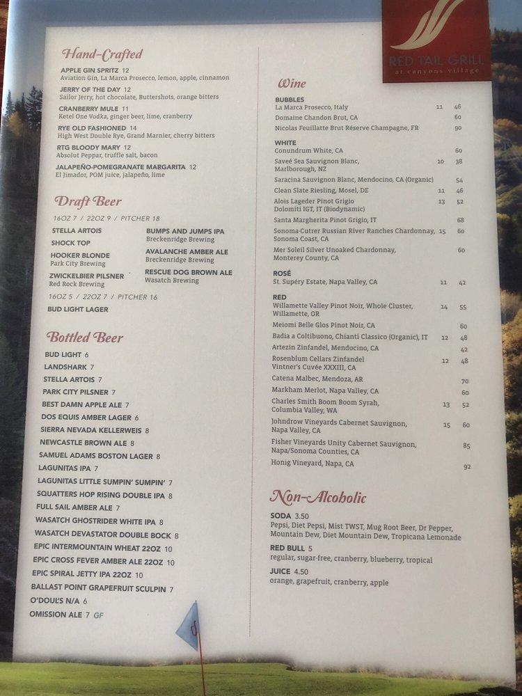 Carta del restaurante Red Tail Grill, Park City
