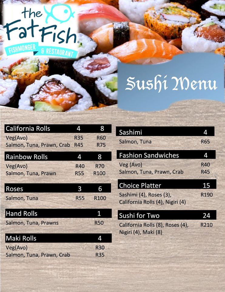 Menu at Fat Fish Westville restaurant, Durban, Shop 27