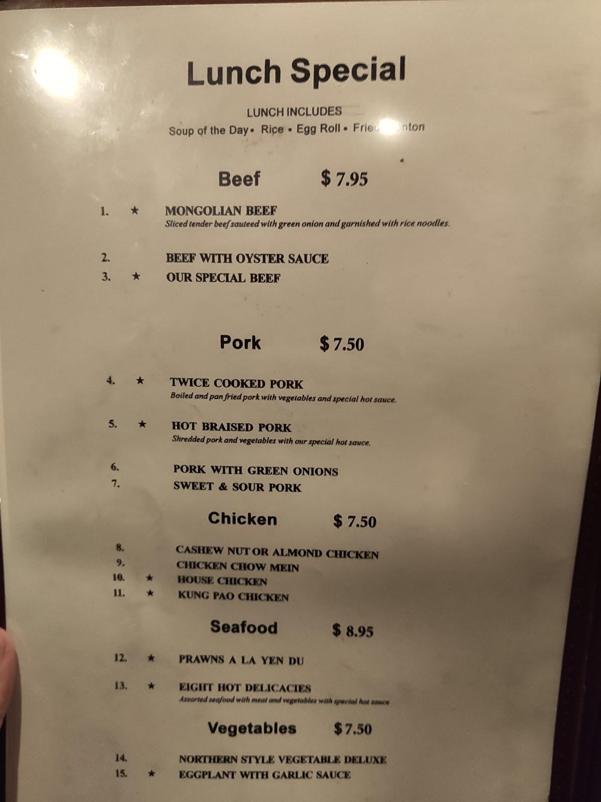Menu at Yen Du Restaurant, Stockton