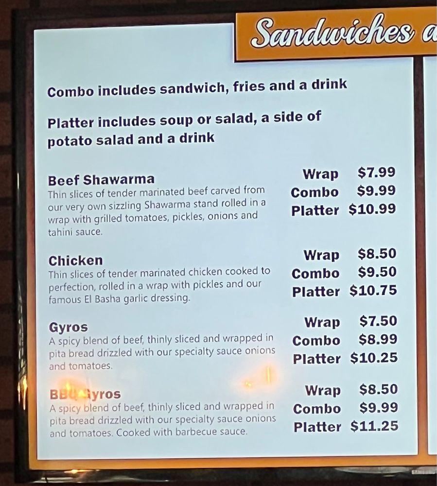 Menu at El Basha Mediterranean Grill restaurant, Omaha, Pacific St