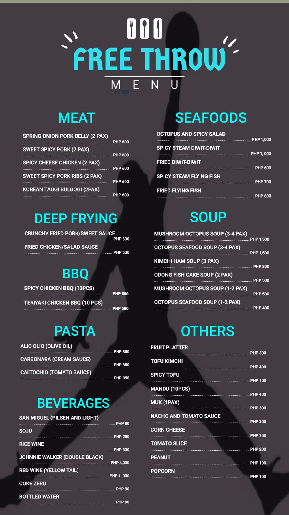 Menu at Freethrow Restobar, Mandaue City