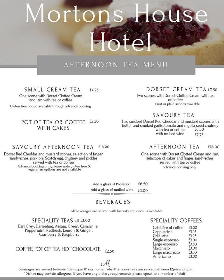 Menu at Mortons Manor restaurant, Corfe Castle