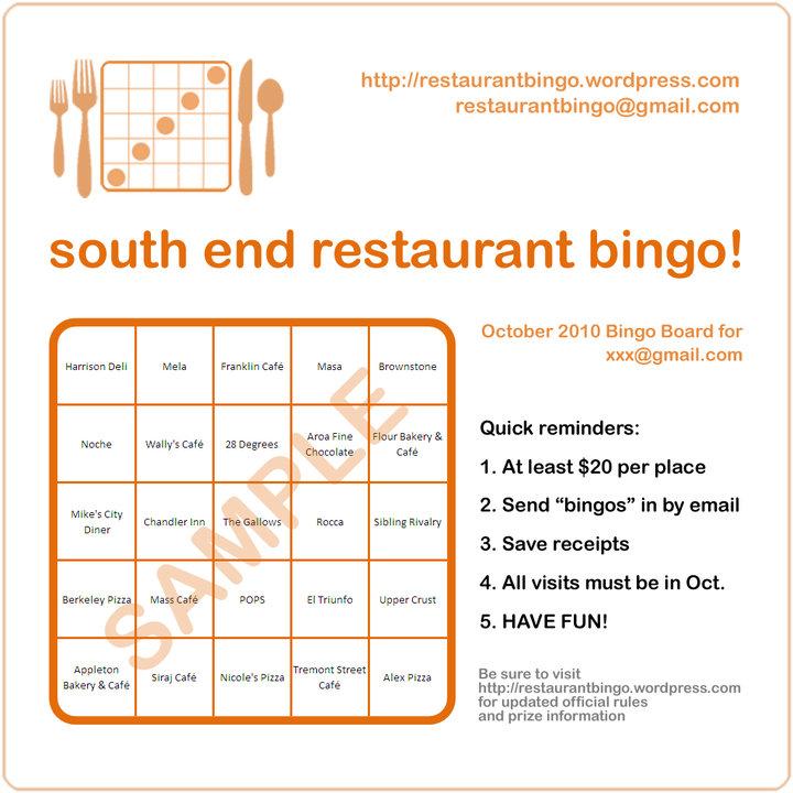 Menu at Restaurant Bingo, Boston
