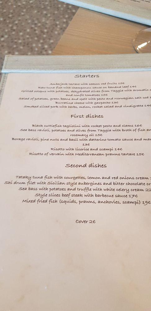 Menu da Ristorante Acquaviva, Finale Ligure