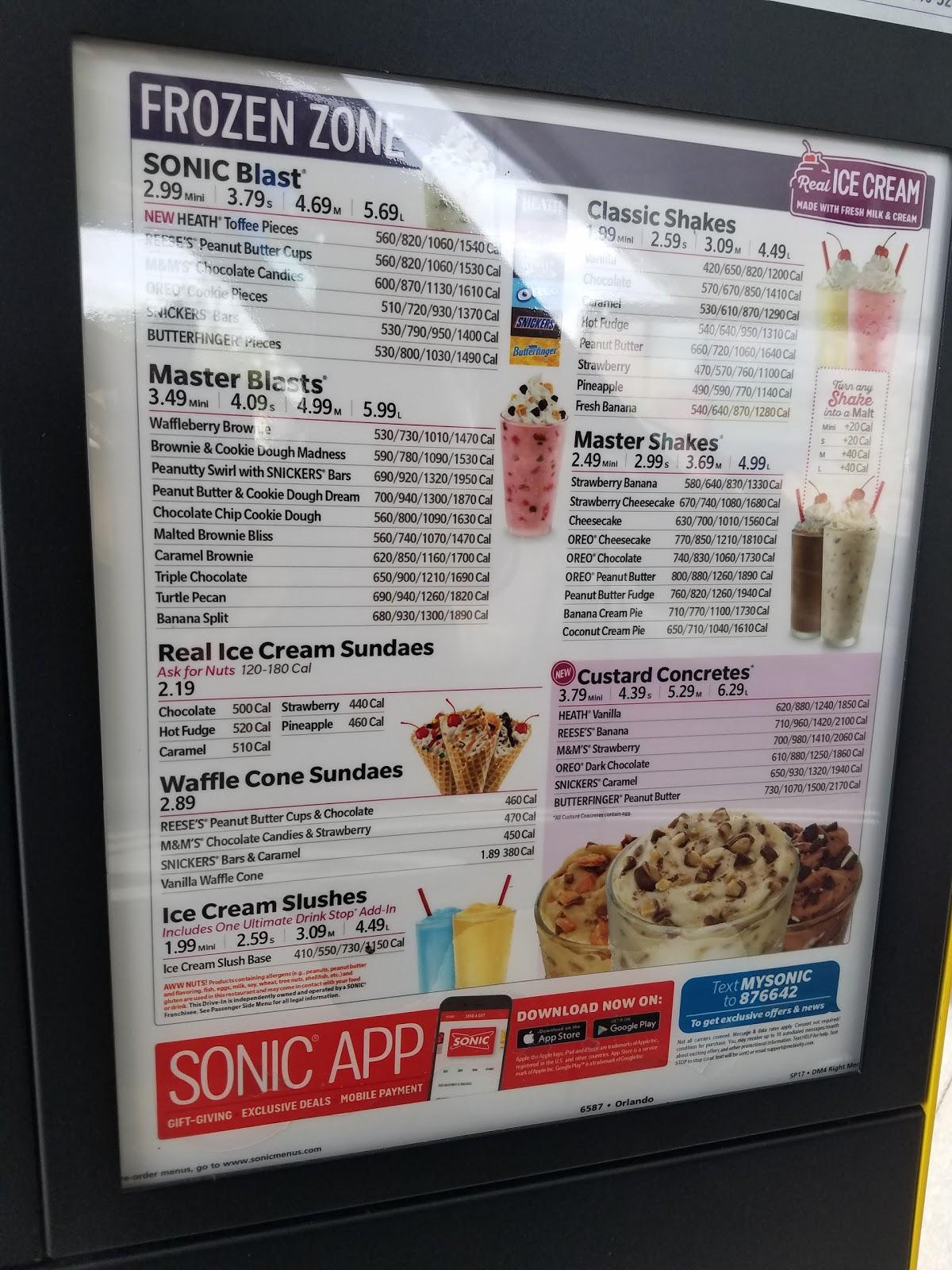 Menu at Sonic Drive-In fast food, Merritt Island, N Courtenay Pkwy