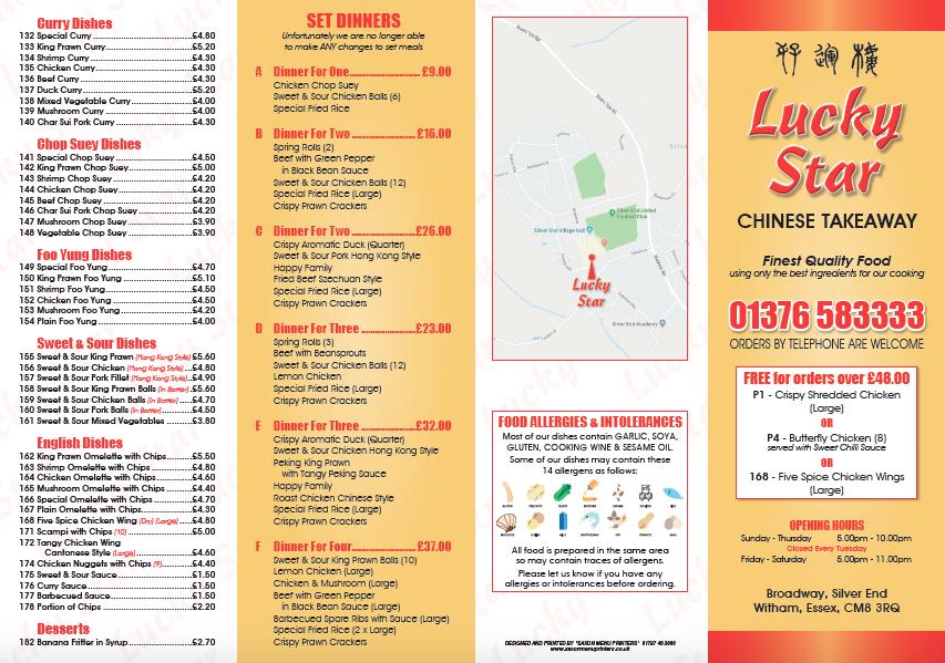 Menu at Lucky Star fast food, Witham